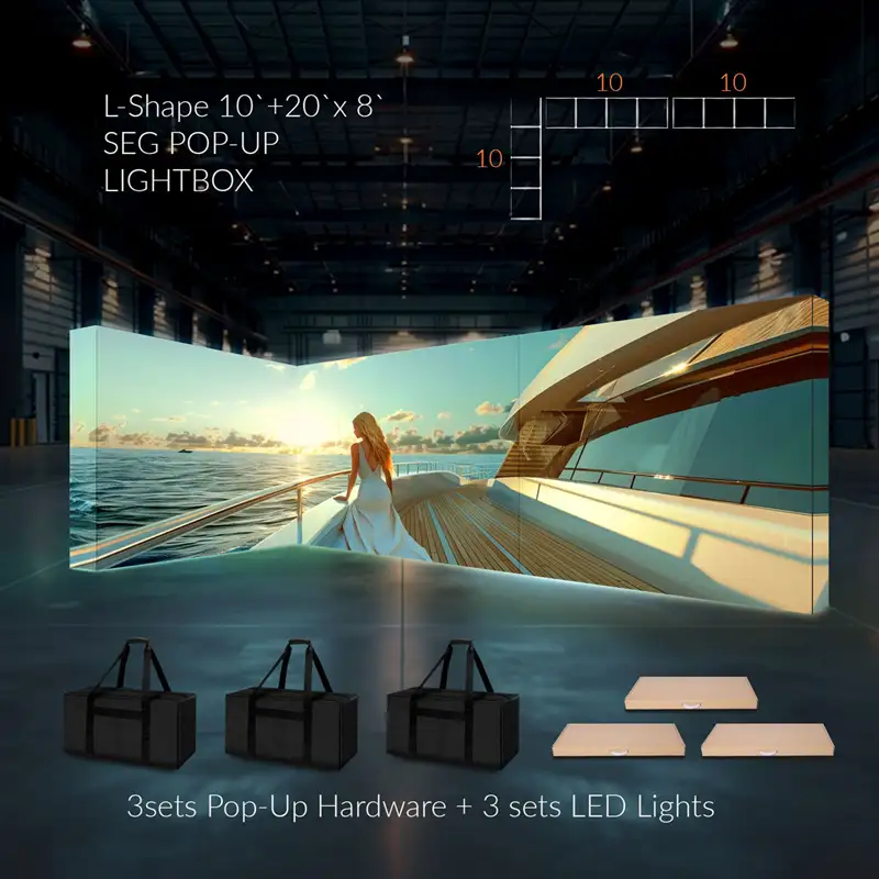 SEG POP UP Light Box Stand 10'+20'X8' L Shape | All For Signs